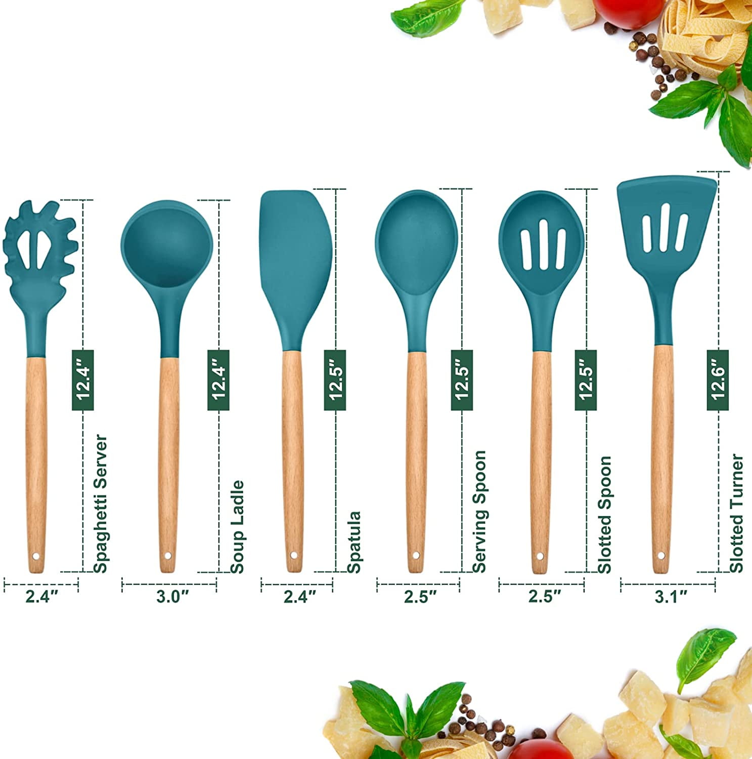LIDUI-Kitchen Utensils Set of 6, Silicone Cooking Utensils with Wooden ...