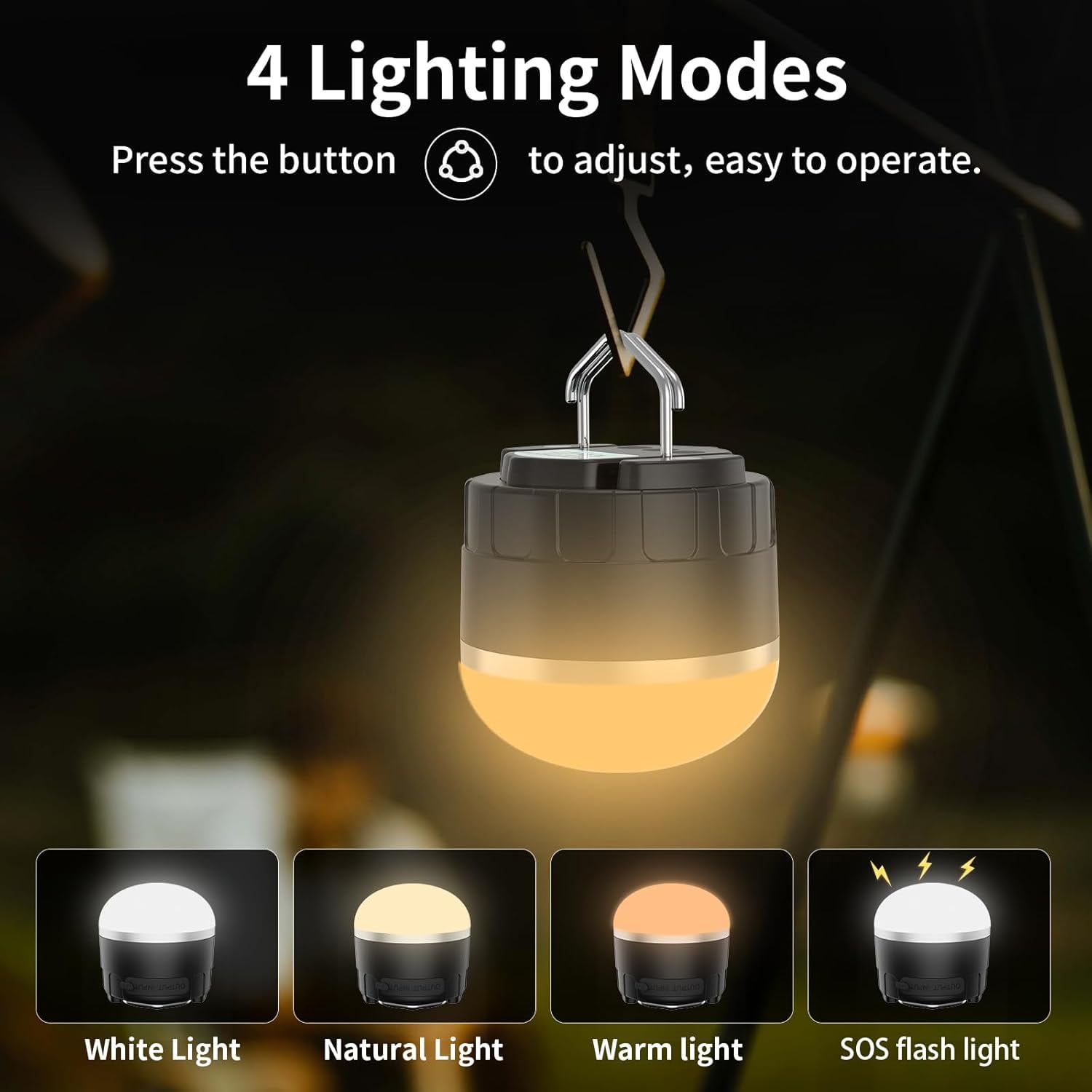 LIDUI-LED Camping Lantern Rechargeable, 1000LM Portable Tent Light with ...