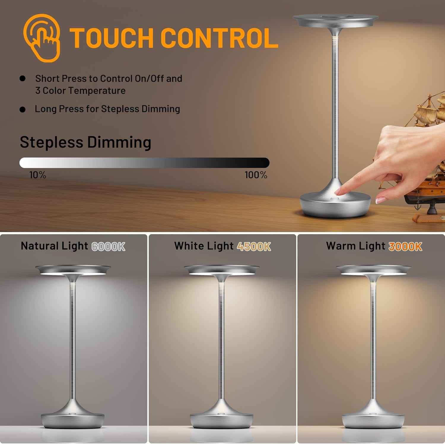 LIDUI-LED Cordless Table Lamps Rechargeable - Outdoor 6000mAh Battery ...