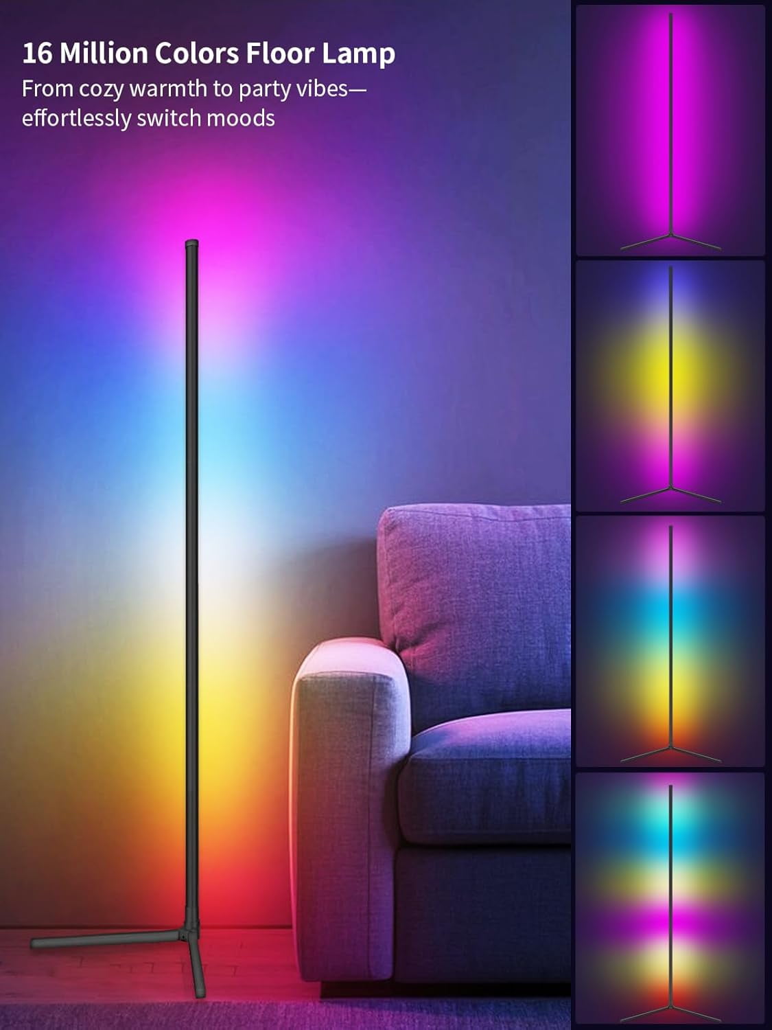 LIDUI-LED Corner Floor Lamp, 68+ Scenes, 16 Million Colors Corner Light ...
