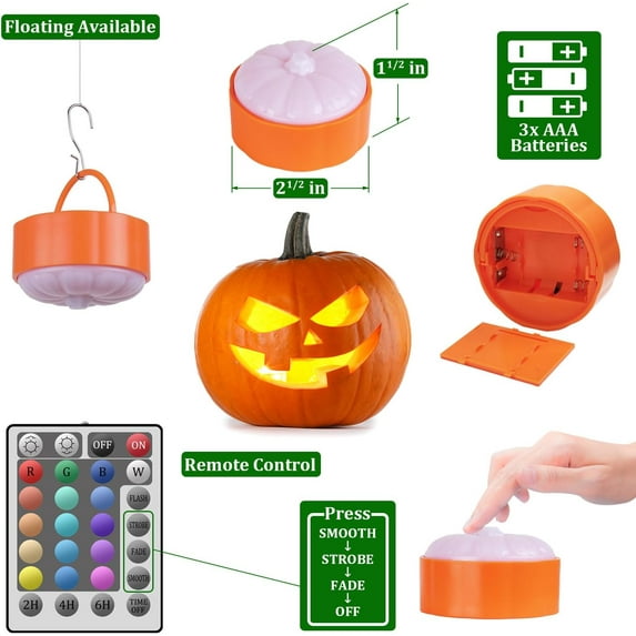 LIDUI-LED Pumpkin Lights with Remote Control Timer and Battery Operated ...