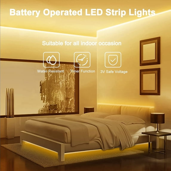 LIDUI-LED Strip Lights Battery Operated, 9.8 Ft 90 LED Led Strip Lights ...