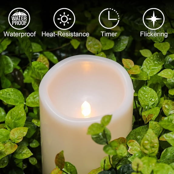 LIDUI-Large Outdoor Flameless Candles with Remote Timer White Plastic ...
