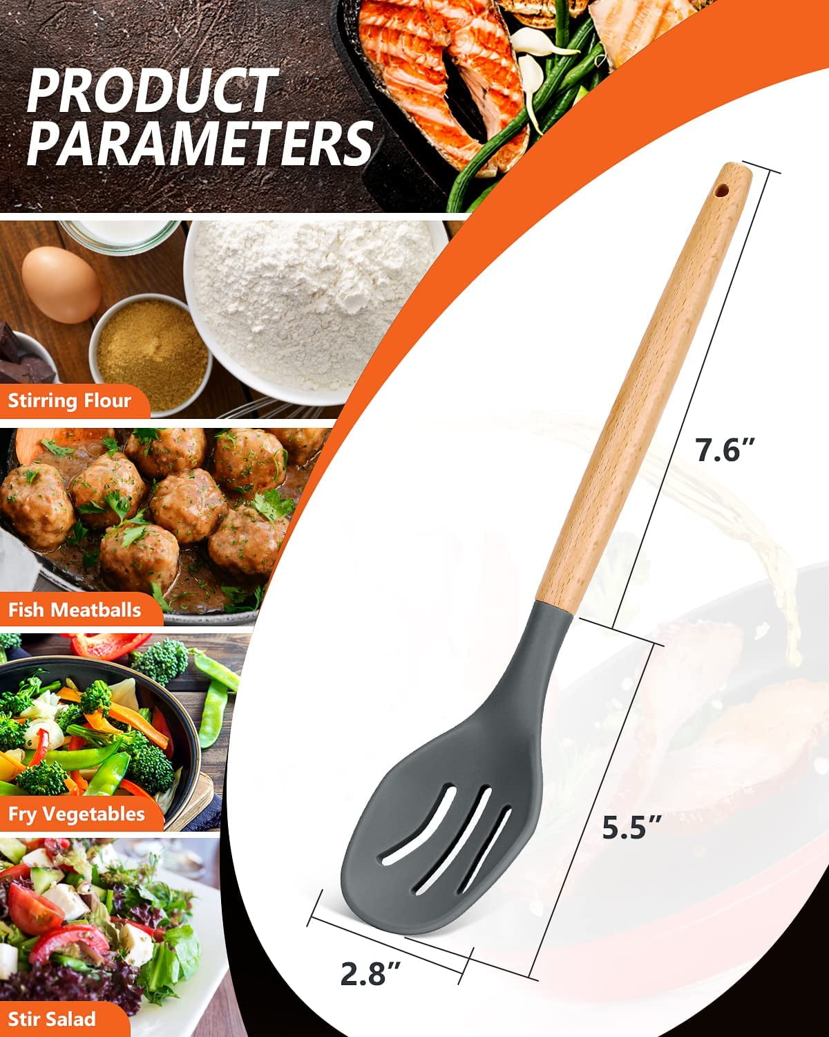 LIDUI-Large Silicone Cooking Spoons, 2 Pack Nonstick Solid and Slotted ...