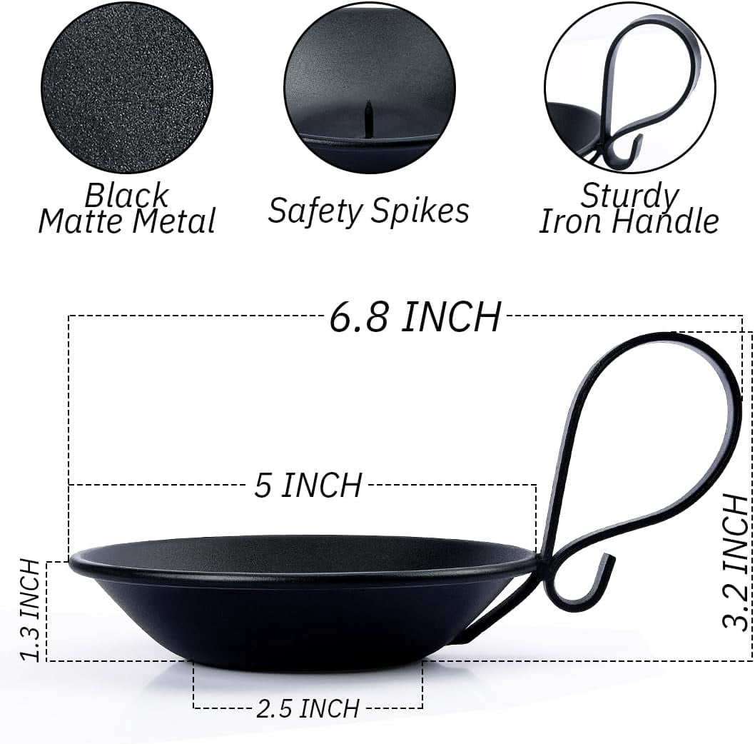 LIDUI-Matte Black Iron Pillar Candle Holder, with Handle, Simple ...