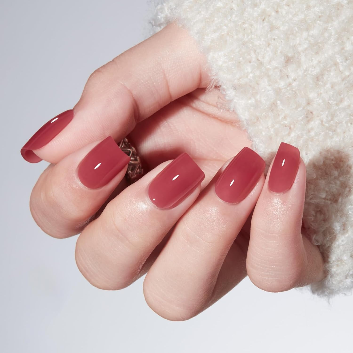 LIDUI-Modelones Rose Red Press on Nails, Christmas Short Square Fake ...