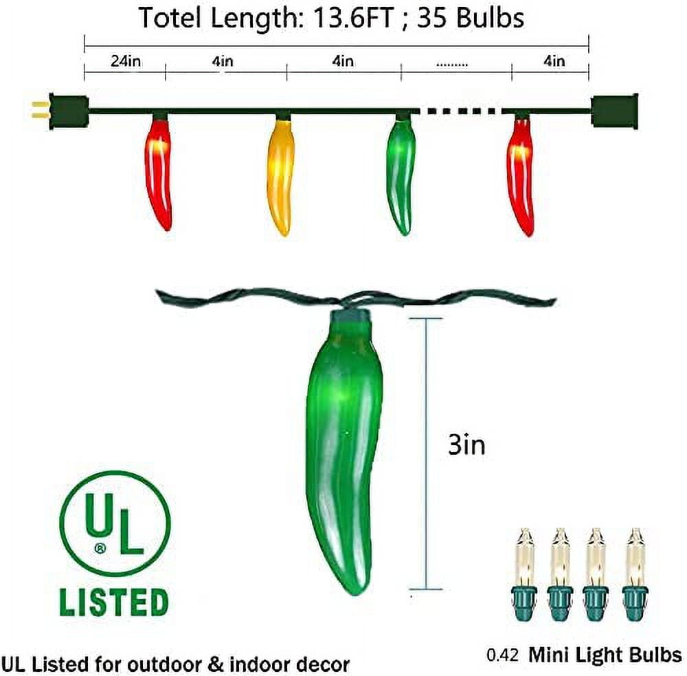 LIDUI-Multicolor Chili Pepper Christmas Lights Plug in, 13.6Ft Outdoor ...