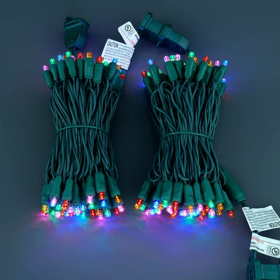 LIDUI-Multicolor One-Piece Wide Angle Christmas Lights 140 Count 48 Feet, 2 Sets 70 LED 24 ft ...