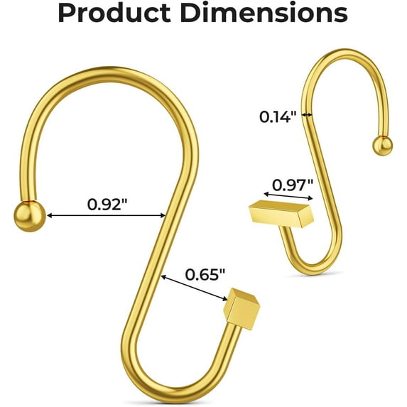 LIDUI-Muted Gold Shower Curtain Hooks, Shower Curtain Rings Rust Proof ...