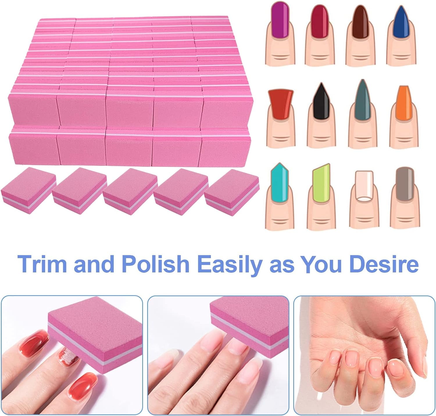 LIDUI-Nail Buffers (100 Pack), Mini Buffer Block Nail File for Acrylic ...