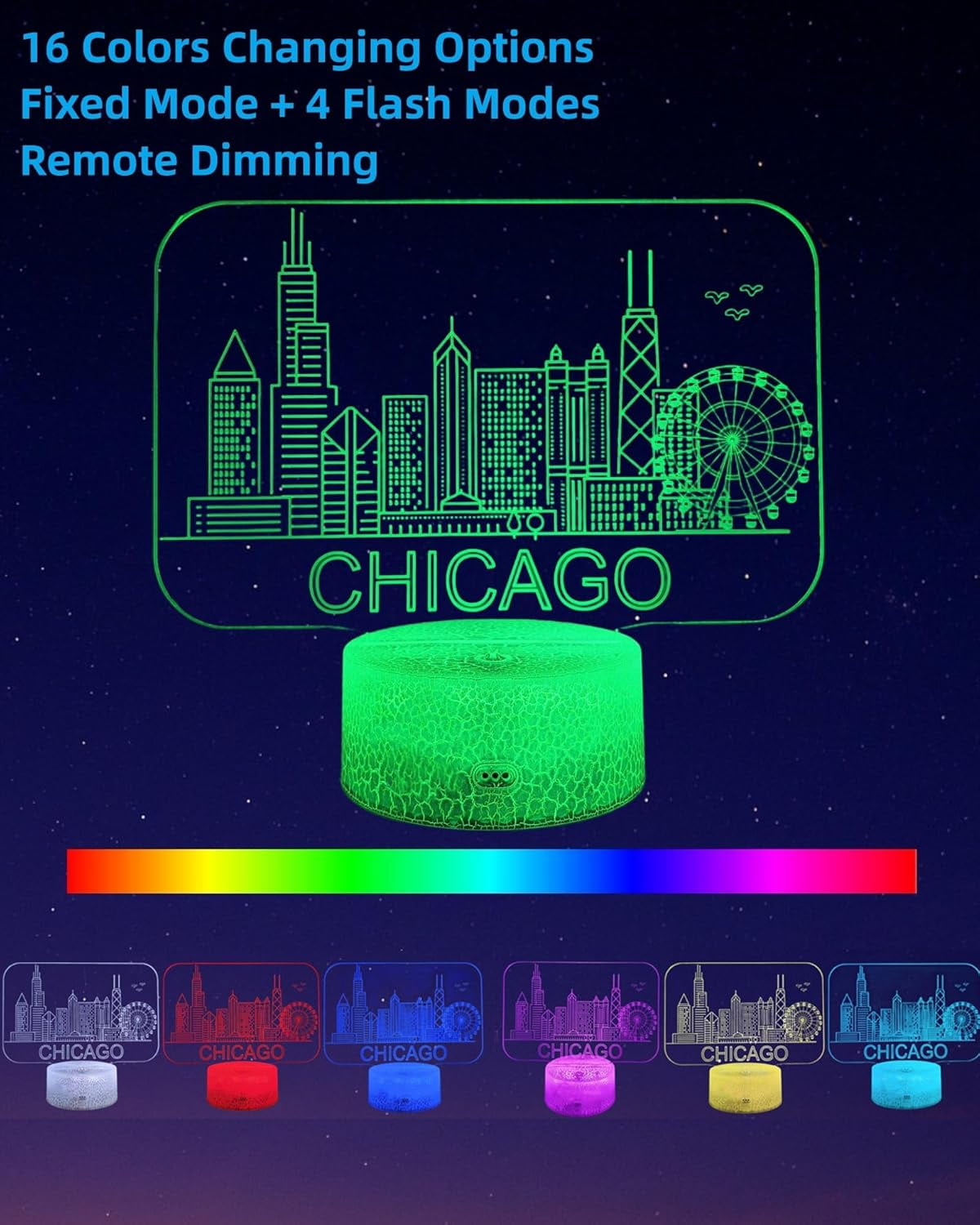 LIDUI-Night Light Chicago City Landmark Cloud Gate 3D Illusion Lamp 2 ...