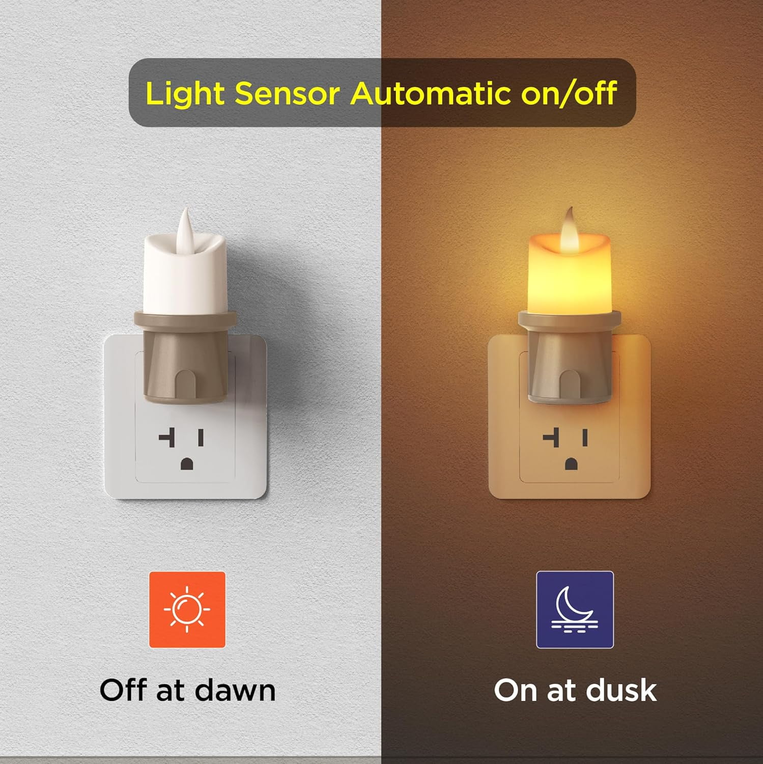 LIDUI-Nightlight Flameless Candle, Electrical Outlet Plugs w/Dusk Dawn ...