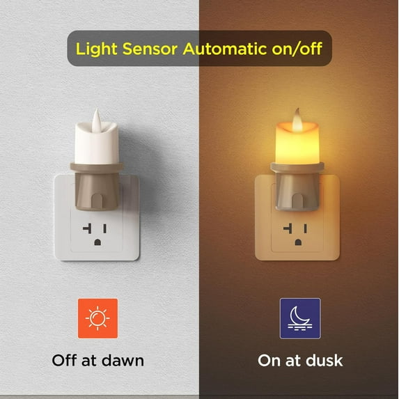 LIDUI-Nightlight Flameless Candle, Electrical Outlet Plugs w/Dusk Dawn ...