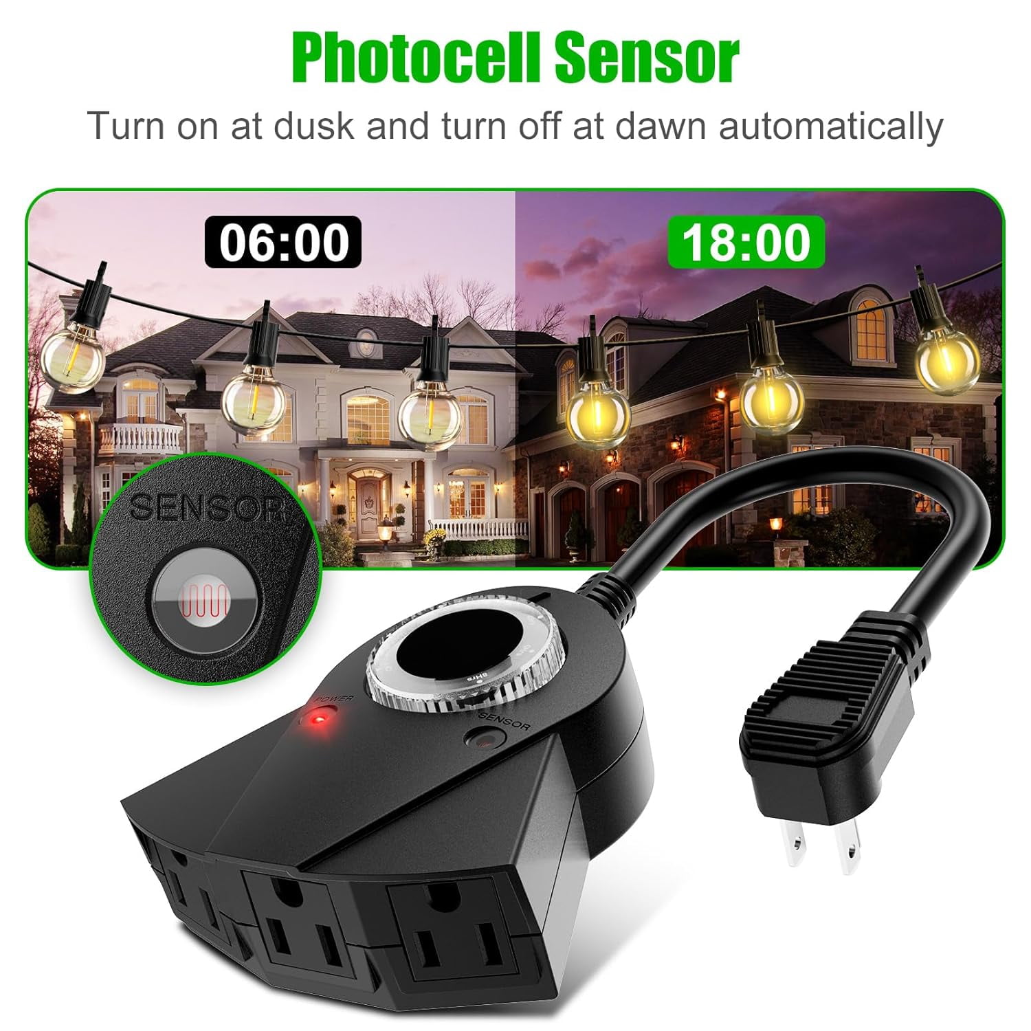 LIDUI-Outdoor Light Sensor Timer, 24 Hours Heavy Duty Waterproof Outlet ...