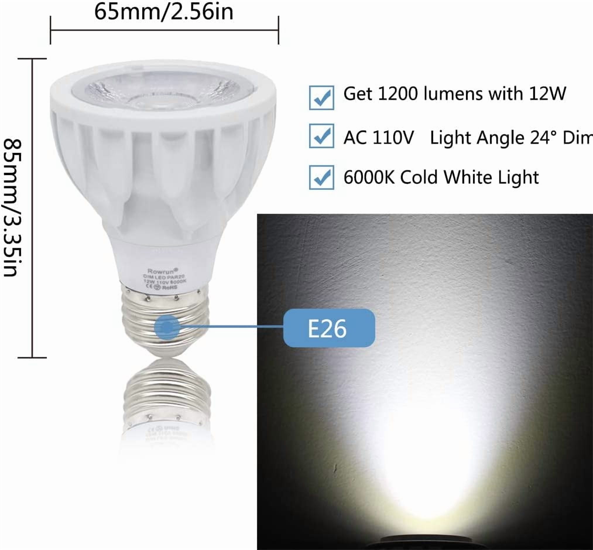 LIDUI-PAR20 12W Narrow Flood Light Bulb E26 Dimmable LED Bulb Spotlight ...
