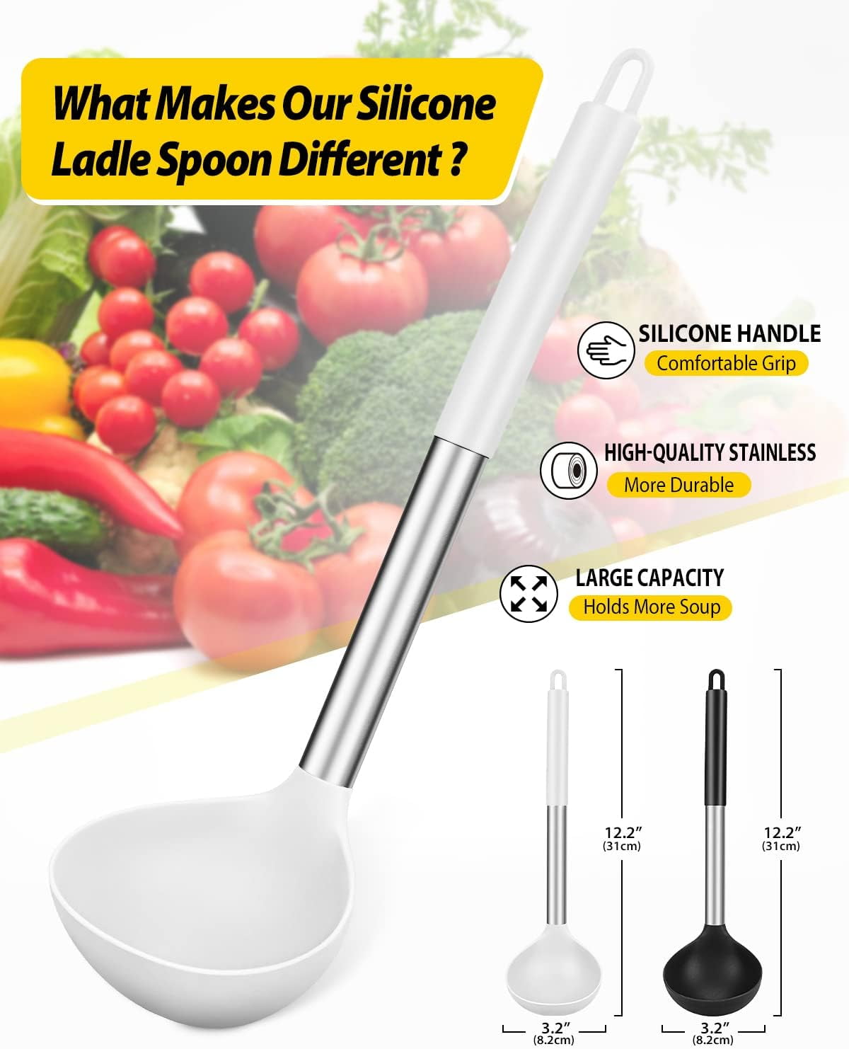 LIDUI-Pack of 2 Ladle Spoon,Silicone Large Spoon for Soup,Non Stick ...