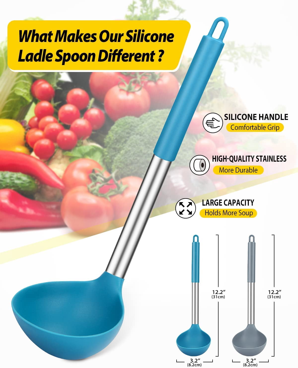 LIDUI-Pack of 2 Ladle Spoon,Silicone Large Spoon for Soup,Non Stick ...