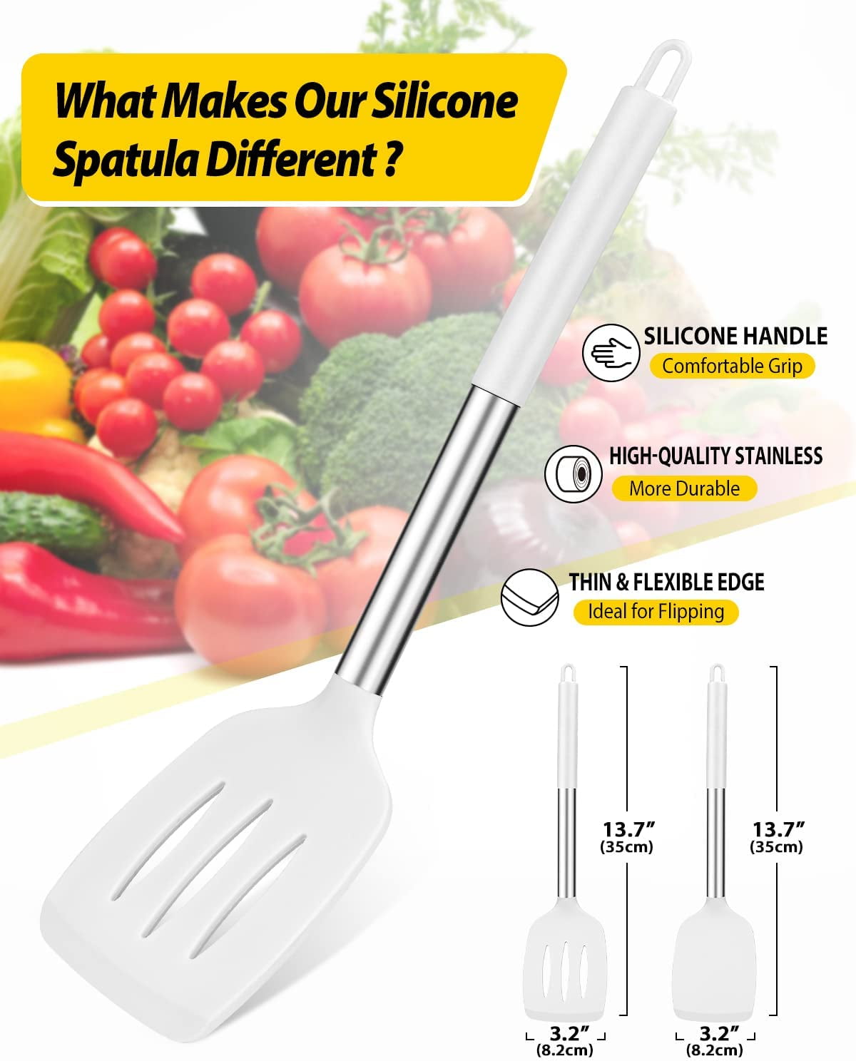 LIDUI-Pack of 2 Silicone Solid Turner, Non Stick Slotted Kitchen ...