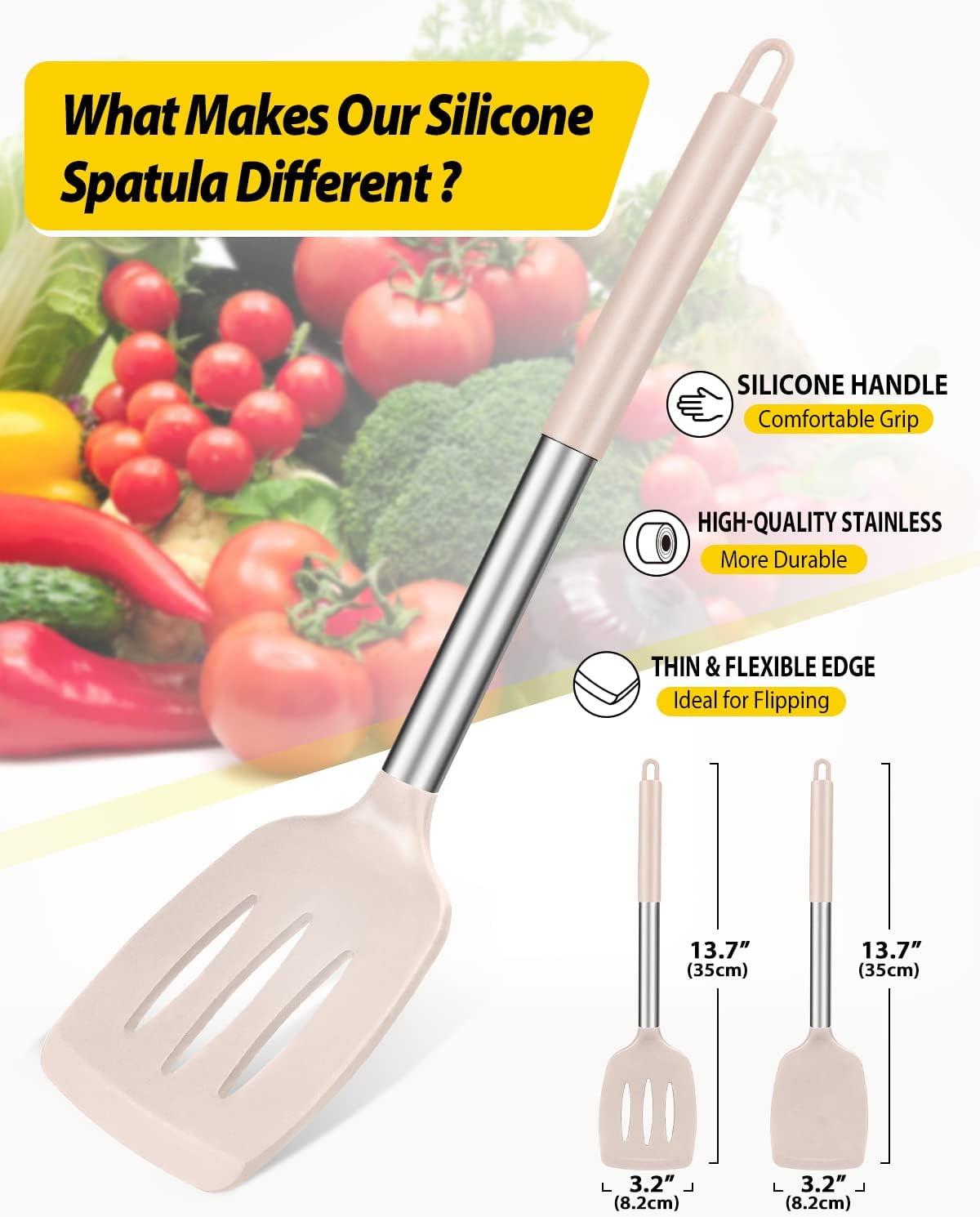 LIDUI-Pack of 2 Silicone Solid Turner, Non Stick Slotted Kitchen ...