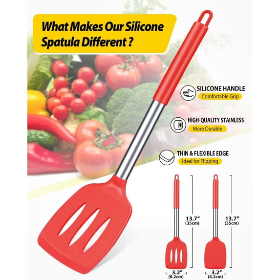 LIDUI-Pack of 2 Silicone Solid Turner, Non Stick Slotted Kitchen ...