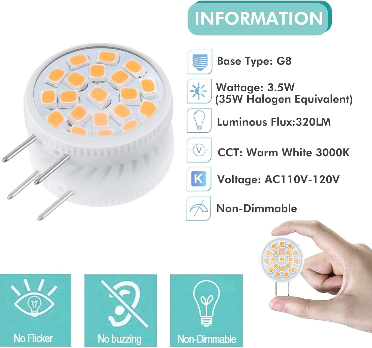 LIDUI-[Pack of 5] G8 LED Bulb 3.5W G8 Mini Thin Puck Light Bulb 35W ...