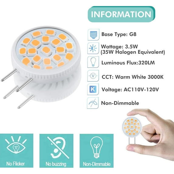 LIDUI-[Pack of 5] G8 LED Bulb 3.5W G8 Mini Thin Puck Light Bulb 35W ...