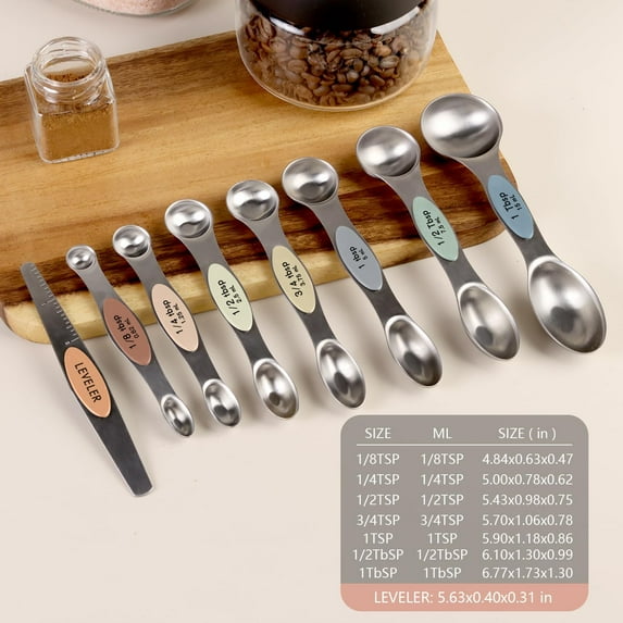 LIDUI-Pack of 8 Stainless Steel Magnetic Measuring Spoons Set, Dual ...