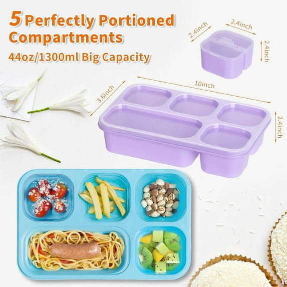 LIDUI-Pack of 4 Bento Box Adult Lunch Box, Reusable 5-Compartment ...