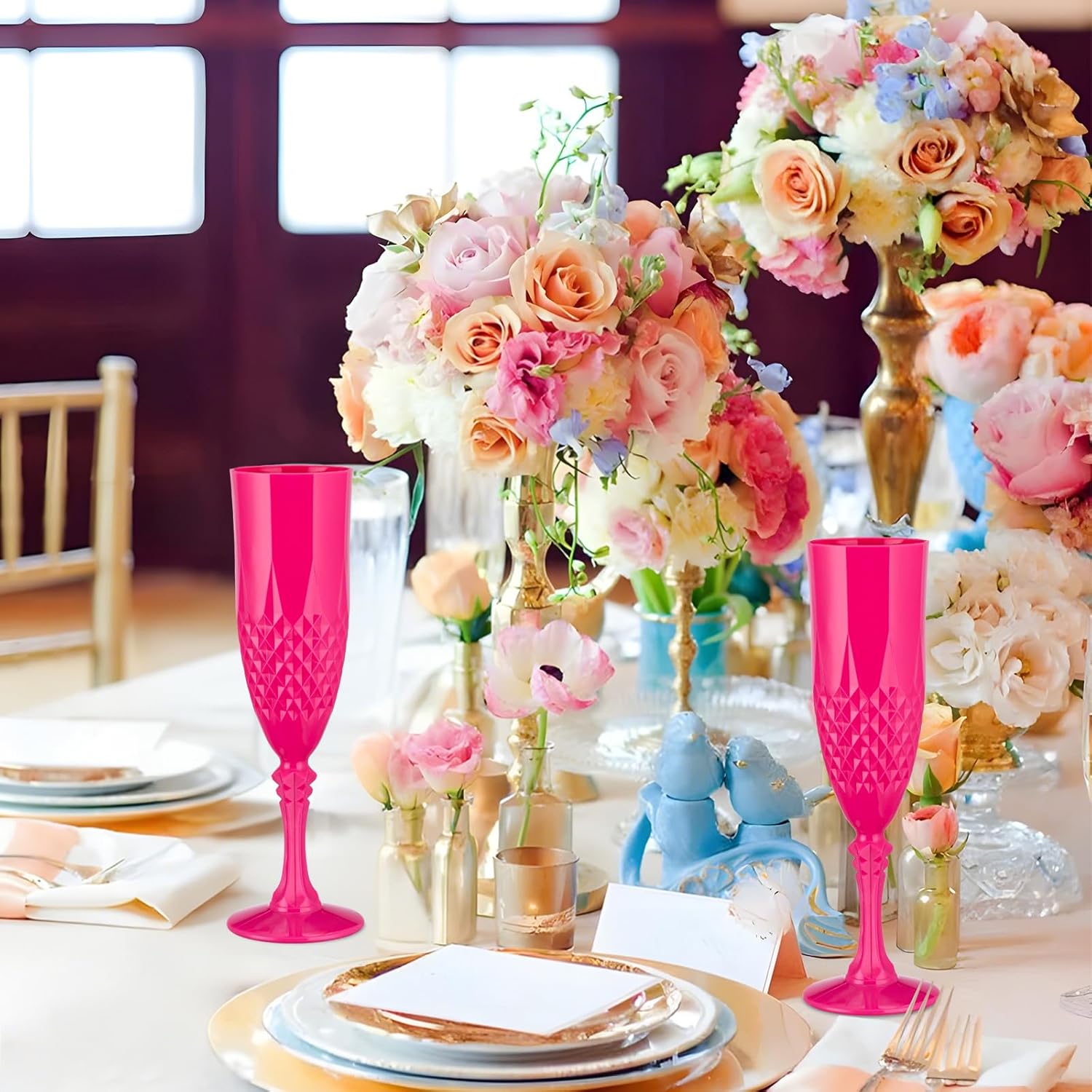 LIDUI-Plastic Champagne Flutes,Wine Glasses Goblets Set of 12,Mimosa ...