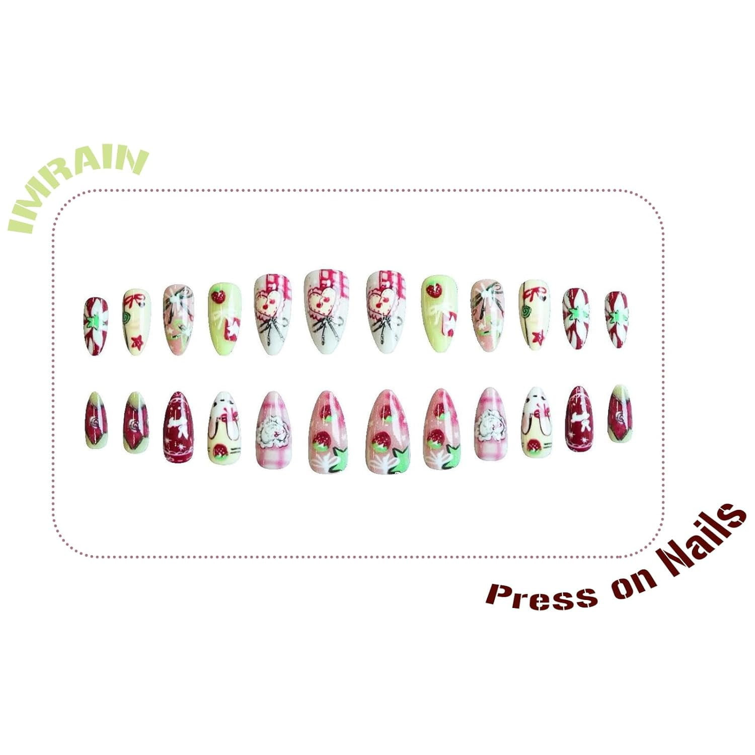 LIDUI-Press on Nails Medium Almond Fake Nails Glossy Acrylic False ...