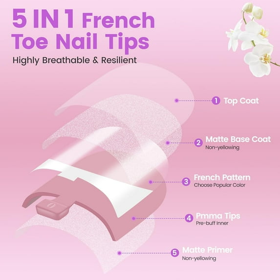 LIDUI-Press On Toenails for Women, French Toe Nail Press Ons Toe Tips ...