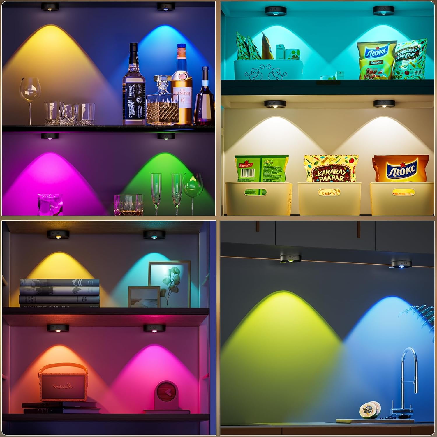 LIDUI-Puck Lights with Remote, Rechargeable Touch Push Lights, 13 RGB ...