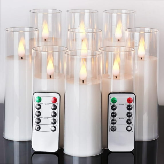 LIDUI-Pure White Flameless Candles, Battery Operated Candles, Acrylic ...