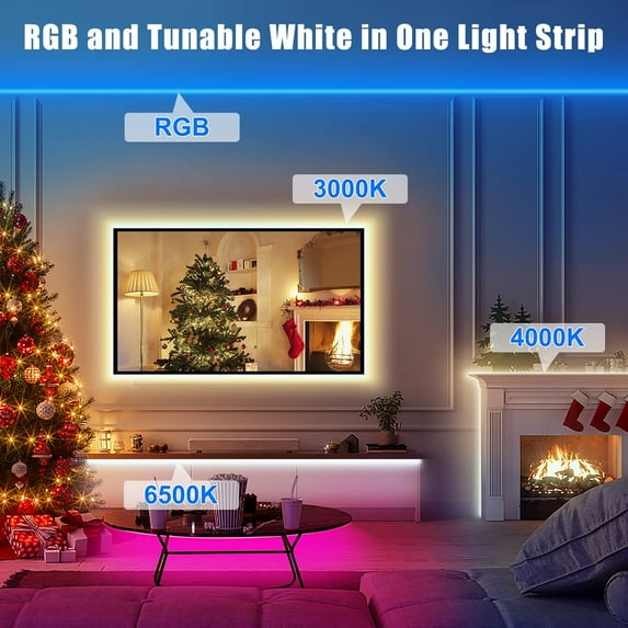 LIDUI-RGBWW Smart Led Strip Lights, 16.4ft Tunable White 3000K to 6500K ...