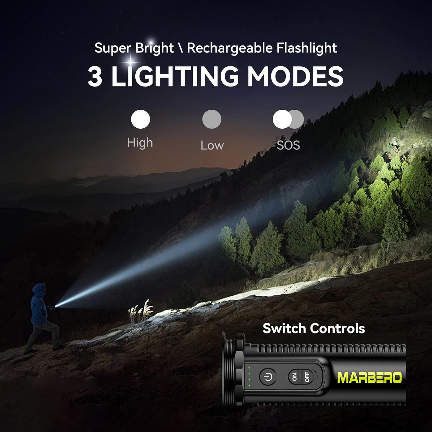 LIDUI-Rechargeable Flashlight High Lumens with 4000mAh Battery Focused ...