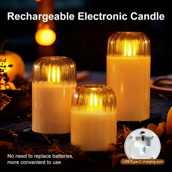 LIDUI-Rechargeable Jar Flameless Candle, Flashing LED Pillar Christmas ...