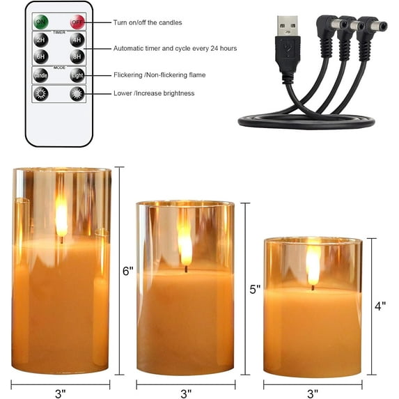 LIDUI-Rechargeable LED Flameless Flickering Glass Candles with Remote ...