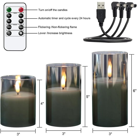 LIDUI-Rechargeable LED Flameless Flickering Glass Candles with Remote ...