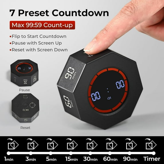 LIDUI-Rechargeable Pomodoro Timer, 8-Angle Auto-Rotating Screen with ...