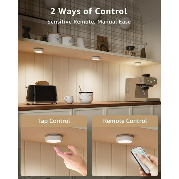 LIDUI-Rechargeable Puck Lights with Remote Control, 2400mAh Battery ...