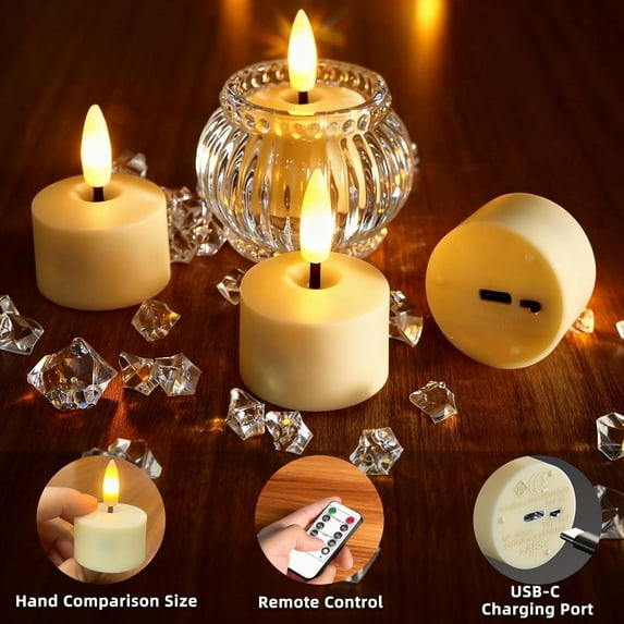 LIDUI-Rechargeable Tea Lights with Charging Cable & Remote Timer, 9 PCS ...