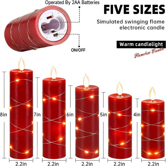 LIDUI-Red Flameless Candle Fairy String Light, Water Drop Flame ...