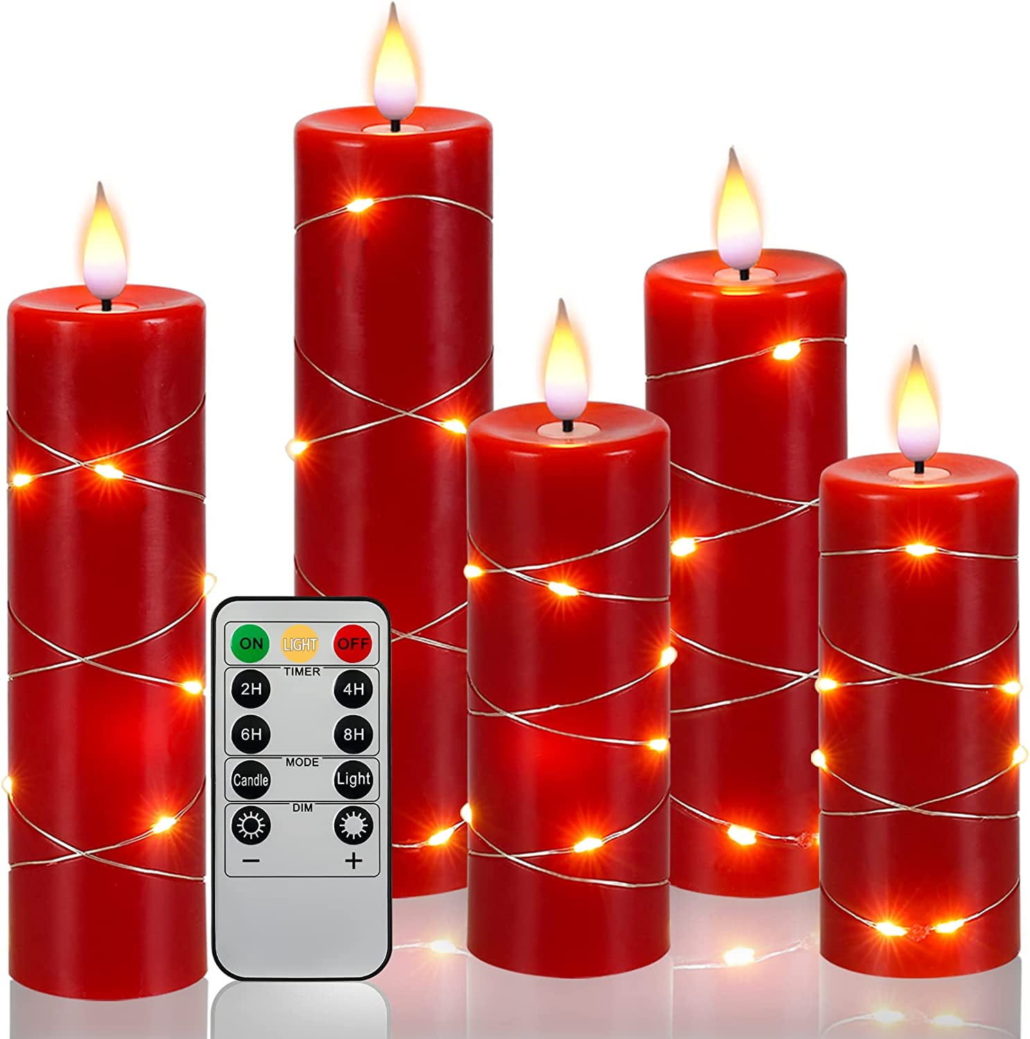 LIDUI-Red Flameless Candle with Remote Control LED Candle with String ...