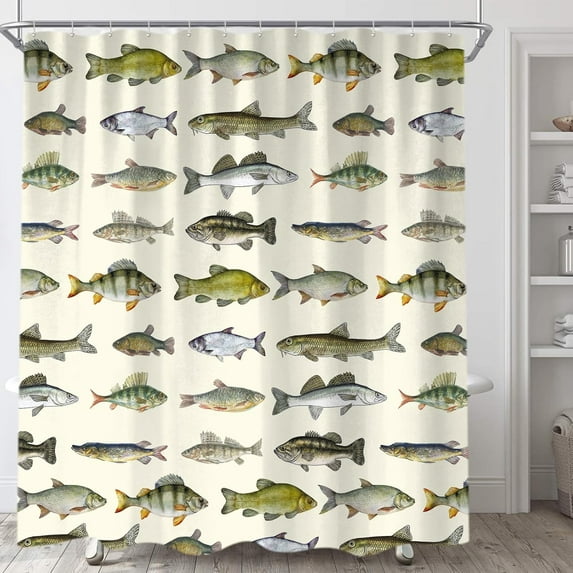 LIDUI-Rustic Cabin Fishing Shower Curtain, Country Lake House River ...