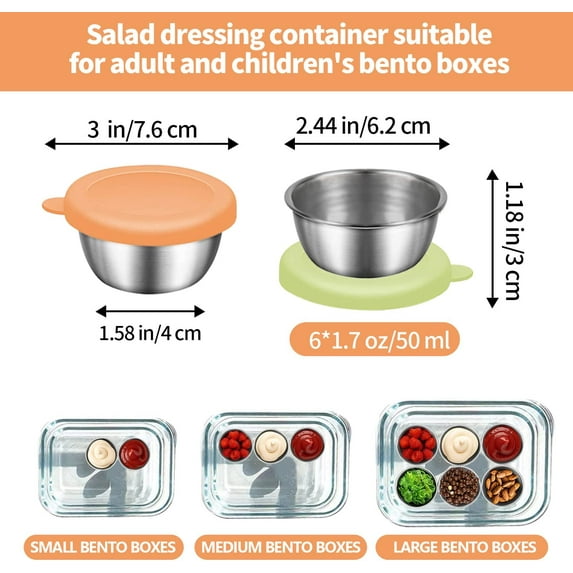 LIDUI-Salad Dressing Container to go, 6 x 1.7 oz Stainless Steel ...