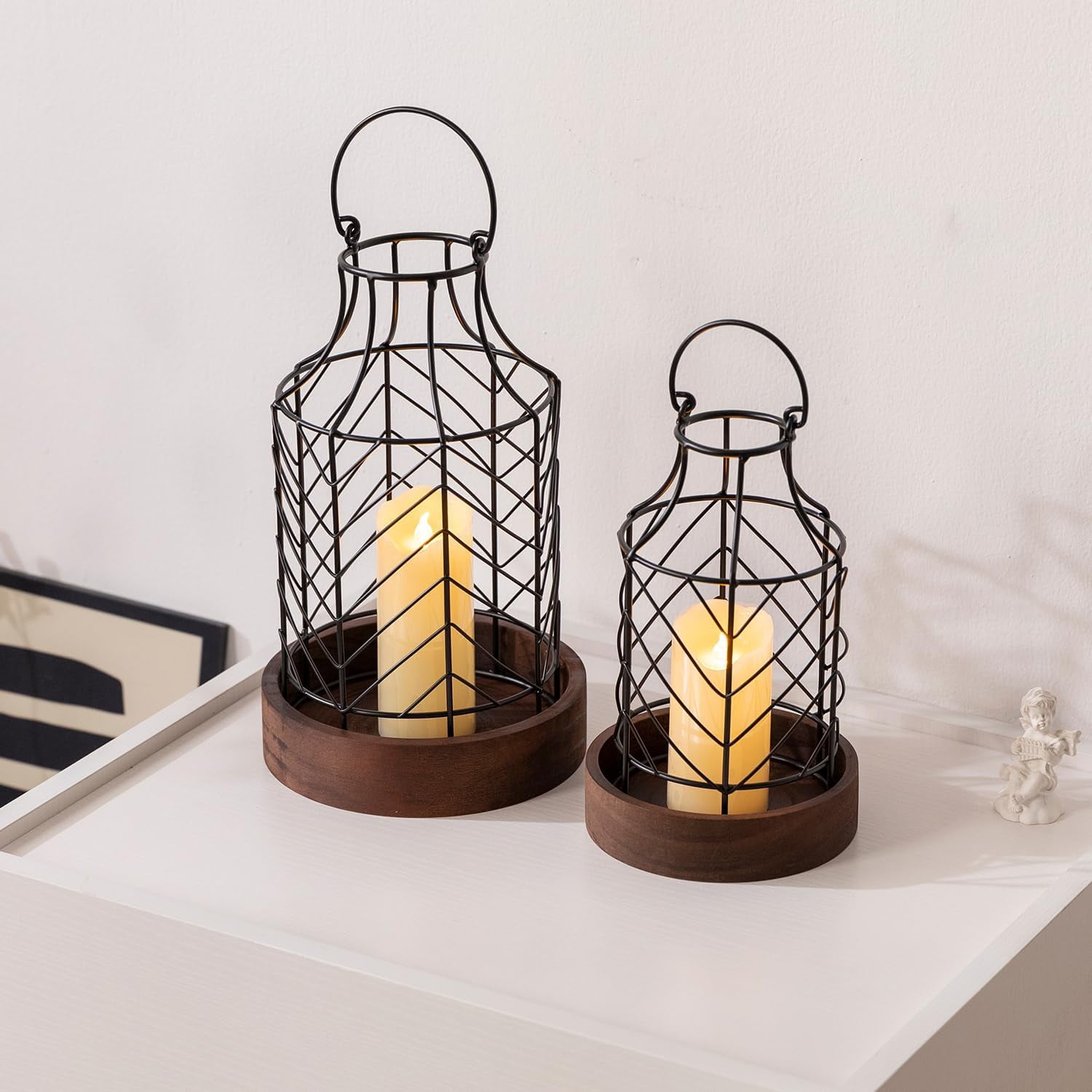 LIDUI-Set of 2 Rustic Farmhouse Lanterns Decorative Indoor, Vintage ...