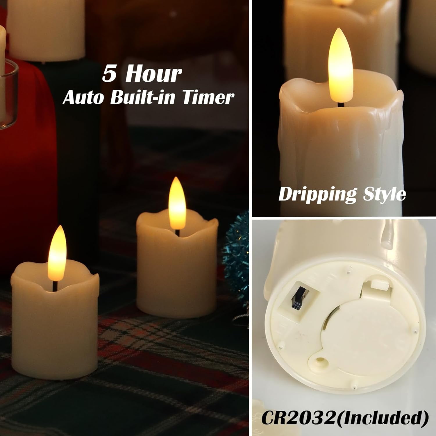 LIDUI-Set of 6 Flameless Votive Candles with Timer (5 Hour) Realistic ...