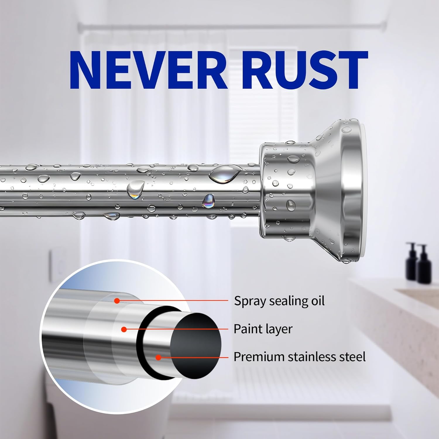 LIDUI-Shower Curtain Rod, 1" Diameter Heavy Duty Spring Tension Curtain ...
