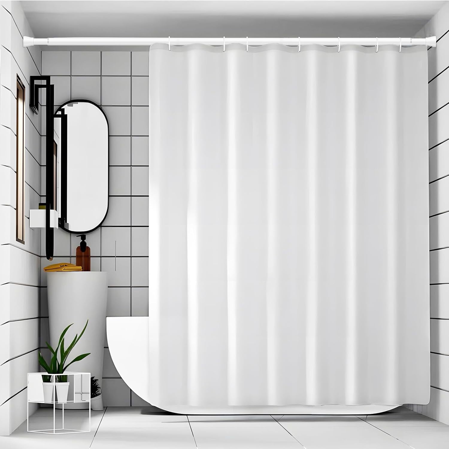 LIDUI-Shower Curtain Rod 45 to 77 Inches White Shower Rod Tension ...