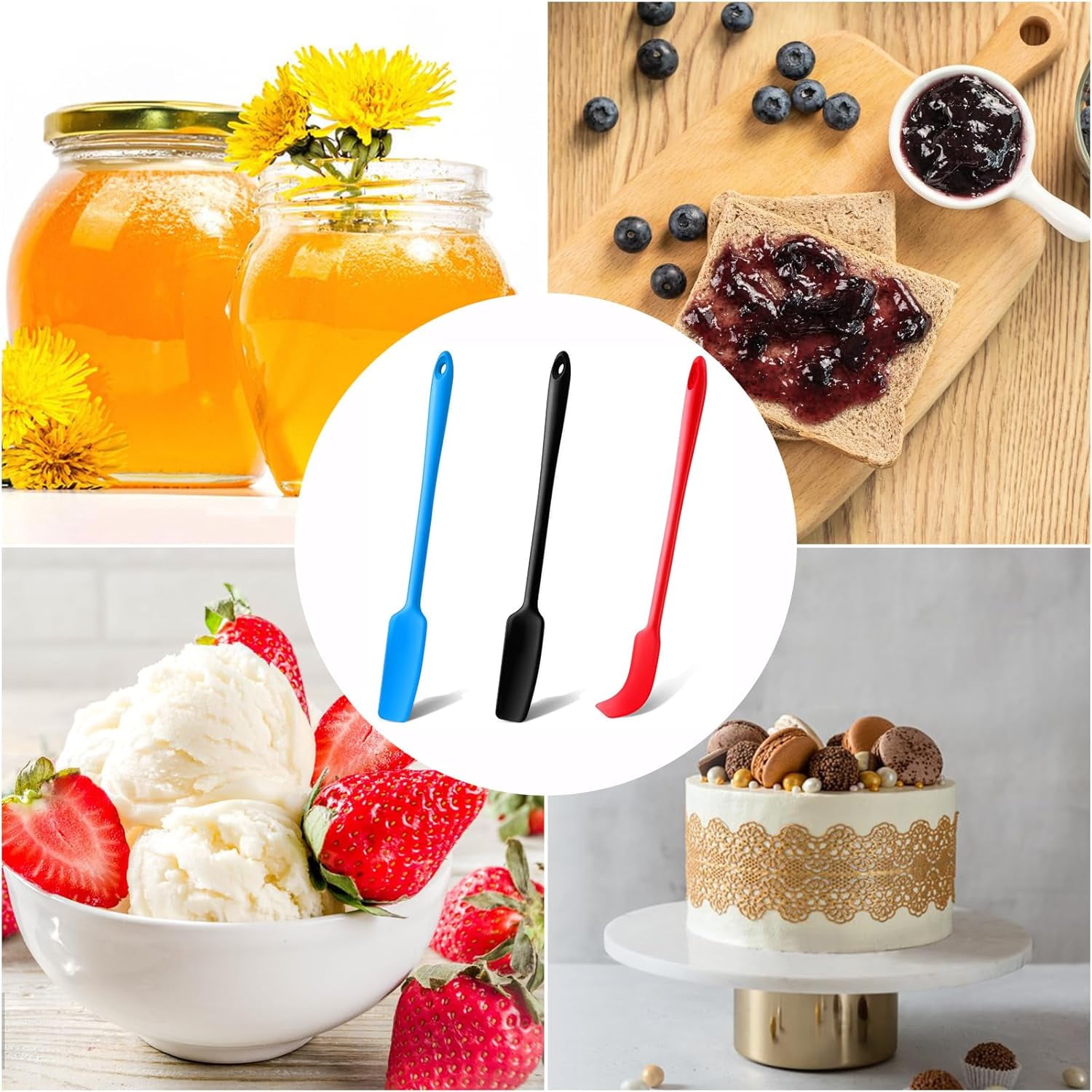 LIDUI-Silicone Long Jar Scraper, 3PCS Silicone Spatulas with Long ...